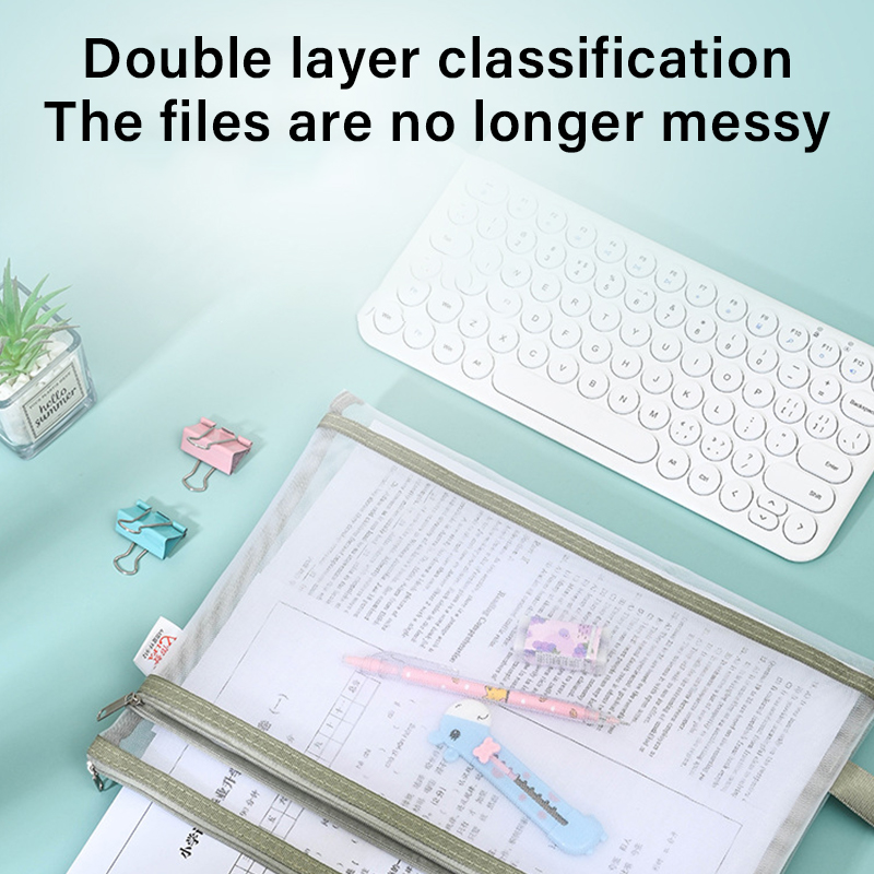 Double Layer Nylon Document Bag File Folder Pouch A4 Zipper Bags School ...