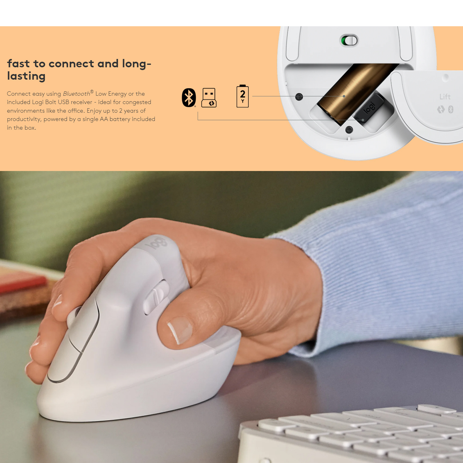 Logitech Lift Vertical Ergonomic Mouse Wireless Bluetooth Logi Bolt USB ...