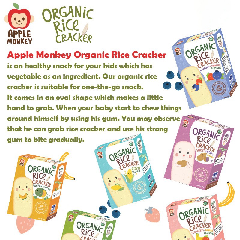 Apple Monkey - Organic Baby Cracker Healthy Baby Snack (6 Months+ ...