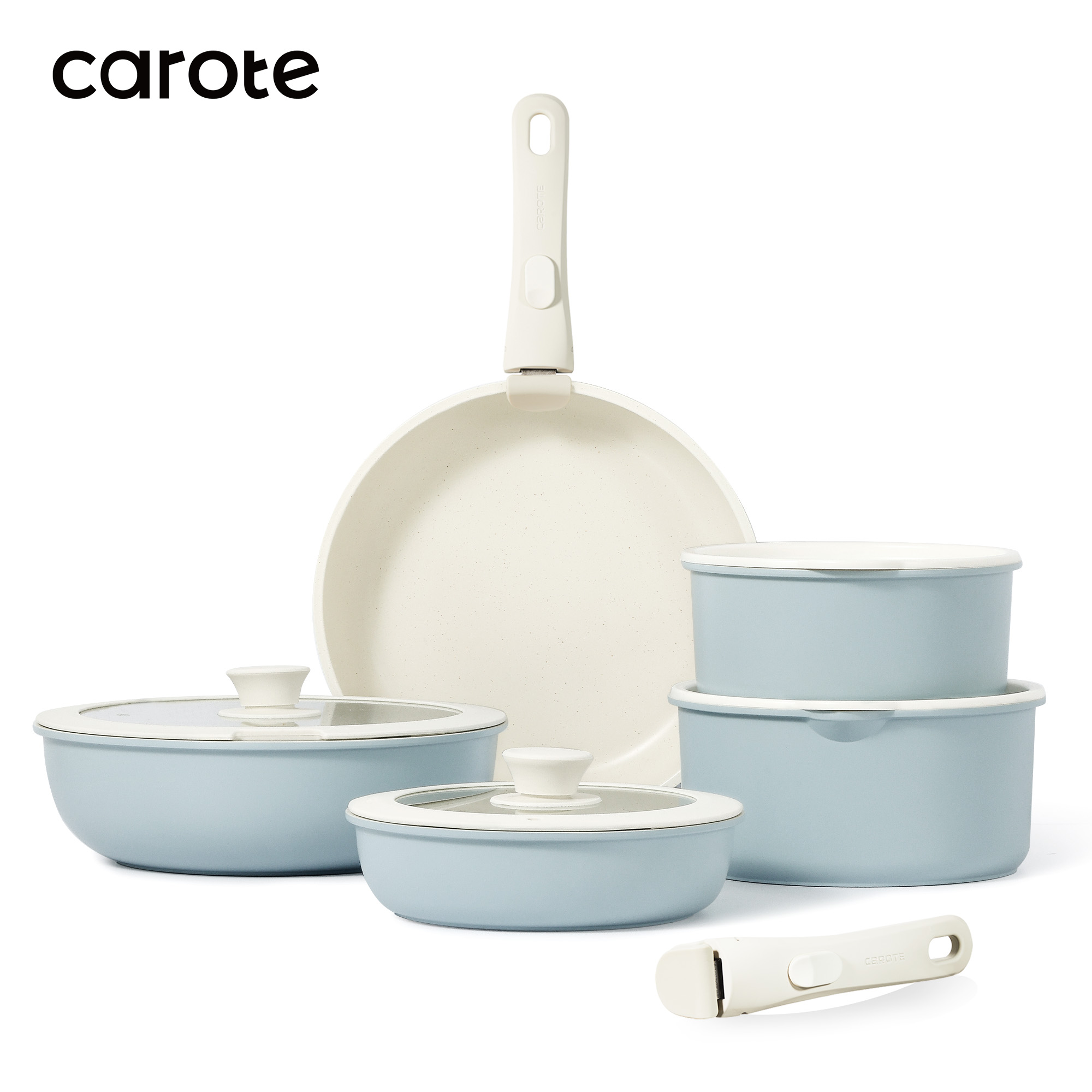 Carote Nonstick Cookware Set Gradient Blue 11Pcs Handle Removable Non ...