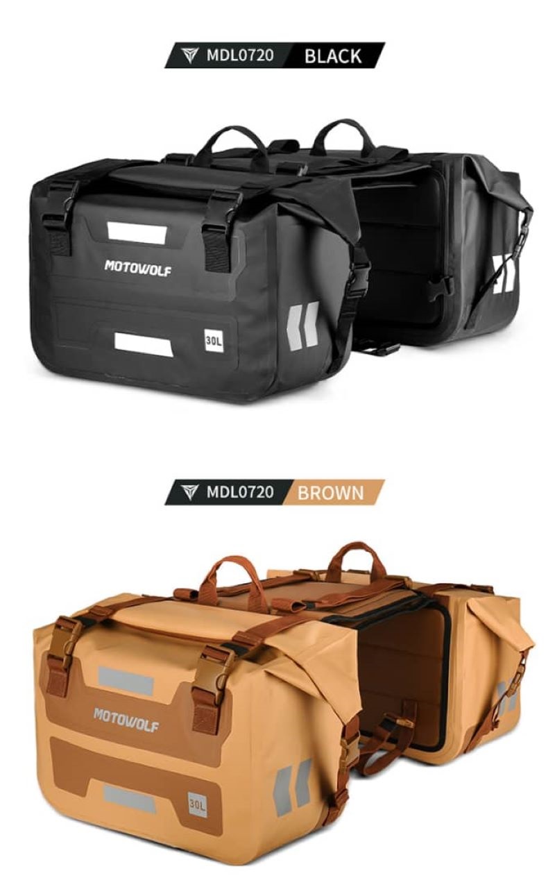 MOTOWOLF MOTORCYCLE WATERPROOF SADDLE SIDE BAG 30LTRAVEL LUGGAGE BACK ...