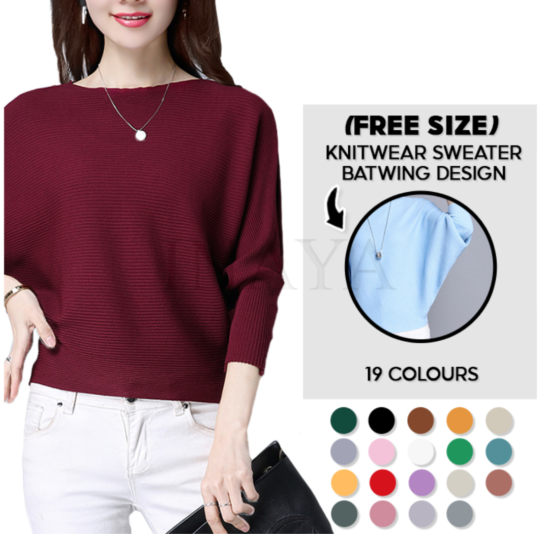 Korea Batwing Top Blouse Knitwear Long Sleeve for Women Casual Baju ...