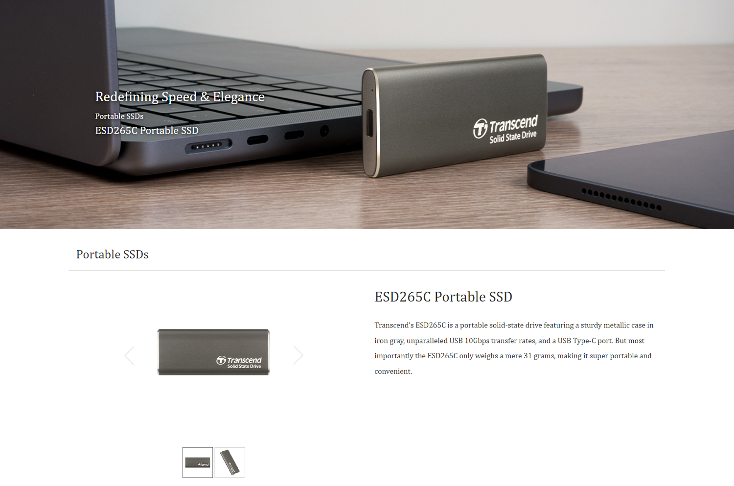 TRANSCEND ESD265C USB-C 10GBPS / ESD260C USB 3.1 GEN 2 PORTABLE SSD 3D ...