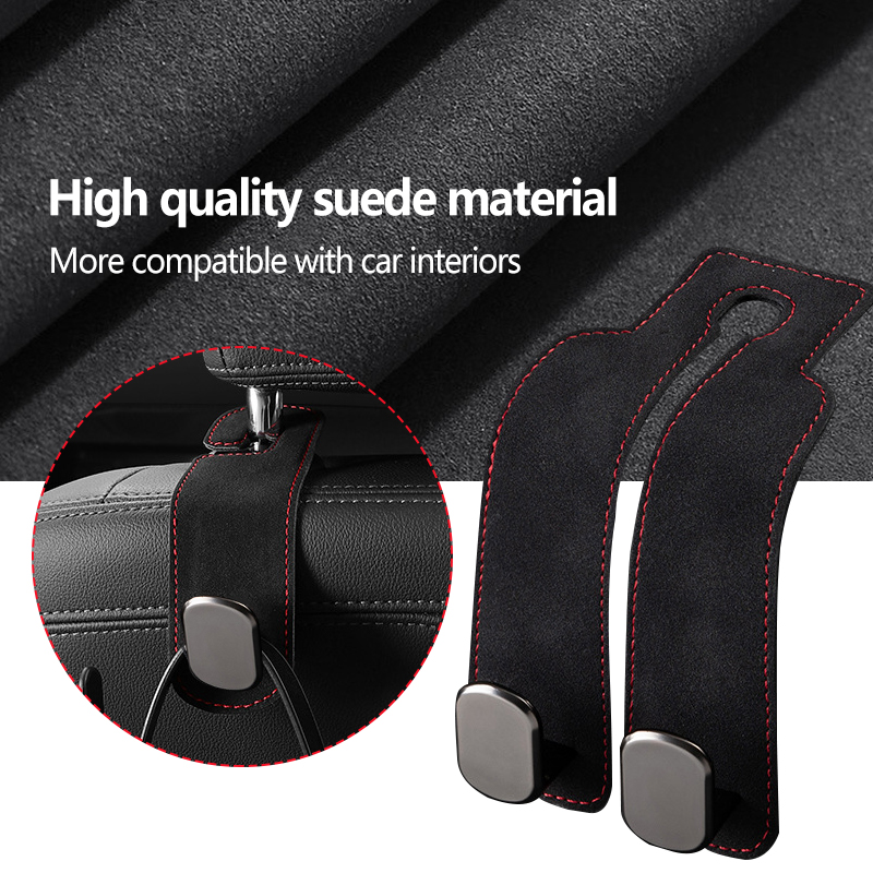 Car Seat Hook Back Double Hook Suede Metal Hook Storage Hanger Foldable ...