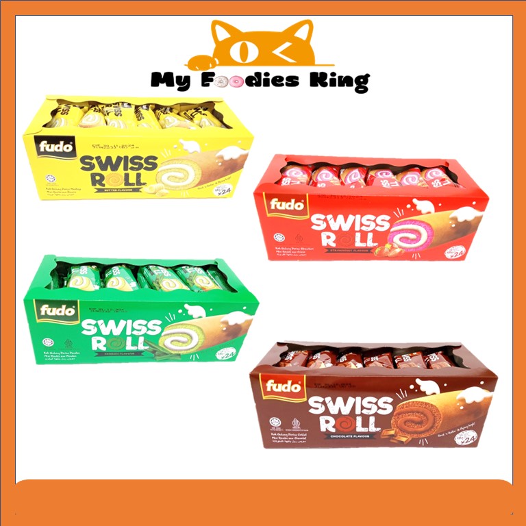 18g x 24pcs Fudo Swiss Roll Cake Butter /Pandan /Strawberry /Chocolate ...