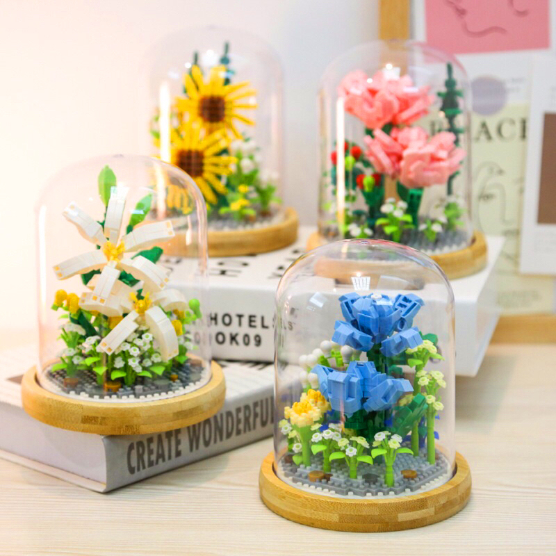 𝐖𝐎𝐎𝐃𝐄𝐍 𝐁𝐀𝐒𝐄 Flower Building Block Toys Rose Hibiscus Birthday Gift ...