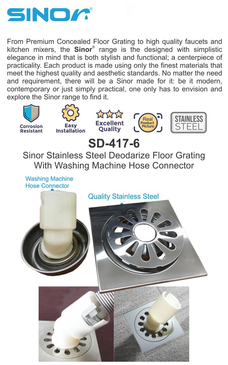 [ SINOR ] SD-417-6 STAINLESS STEEL 6"X 6" DEODORIZE FLOOR GRATING WITH ...