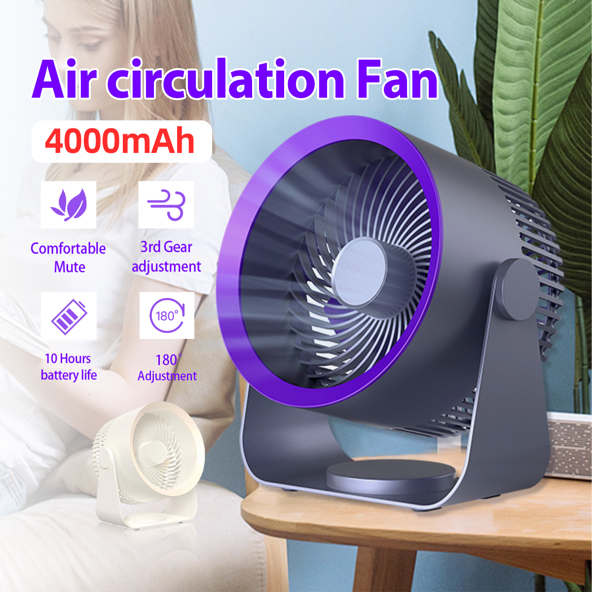 🧊 7 inch Wireless Fan Air Circulation Fan Portable USB Rechargeable Fan ...