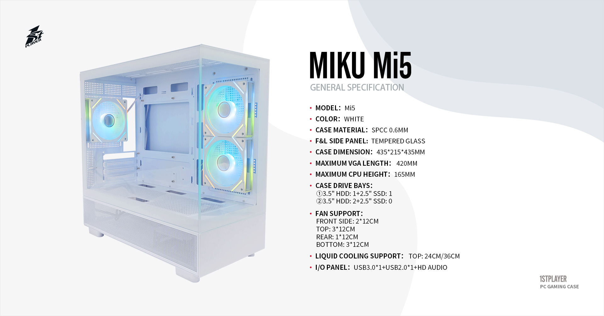 1st Player MIKU Mi5 White | Micro ATX Double Sided Tempered Glass ...