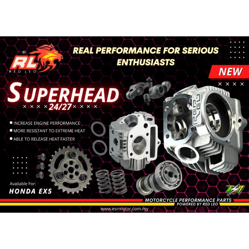 RED LEO RACING 24/26 & 24/27 & 25/28 HEAD FOR EX5 WAVE 100 AND BLOCK ...