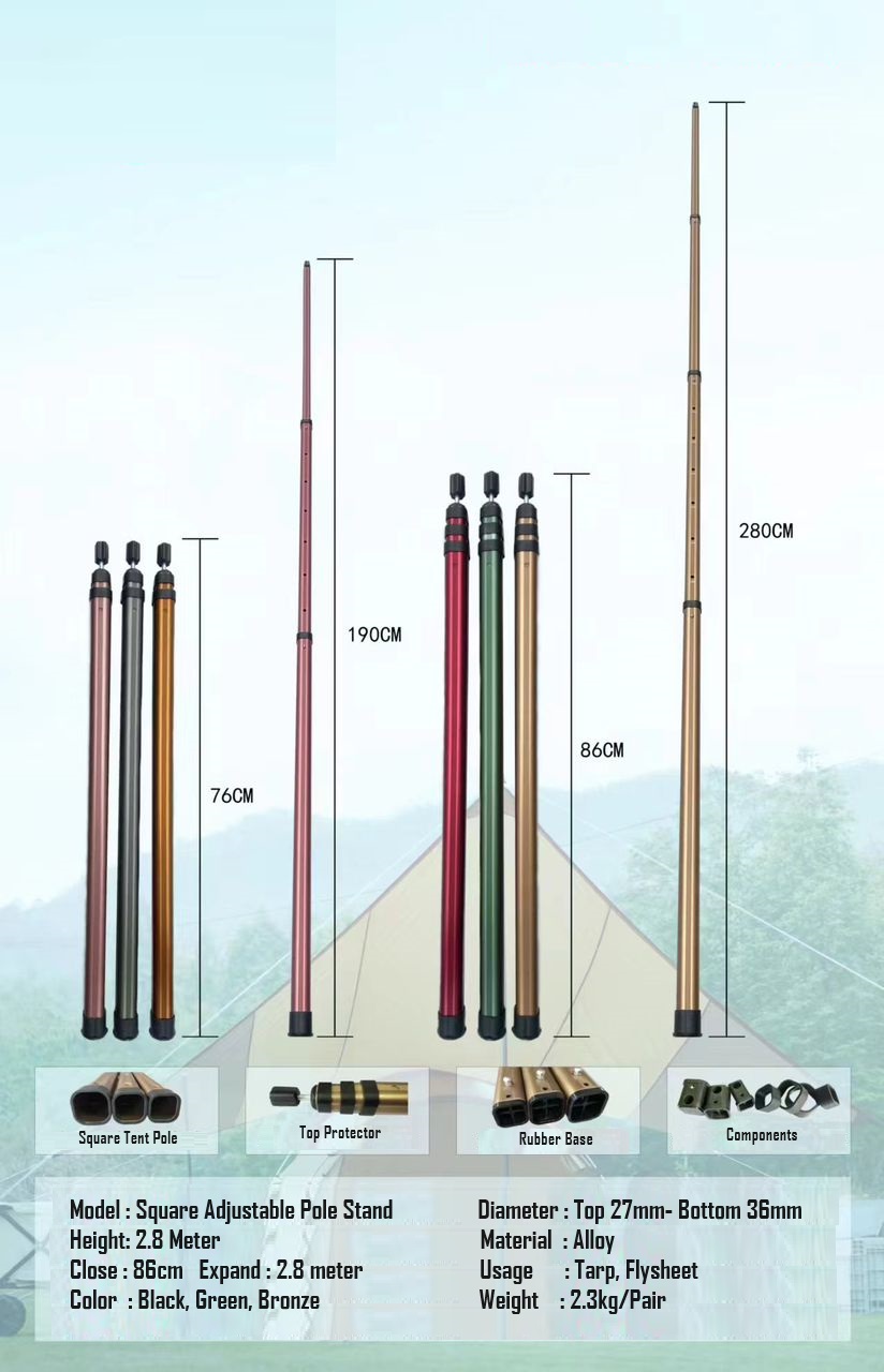 Square Pole Stand Tarp Rod Outdoor Batang tiang khemah camping Canopy ...