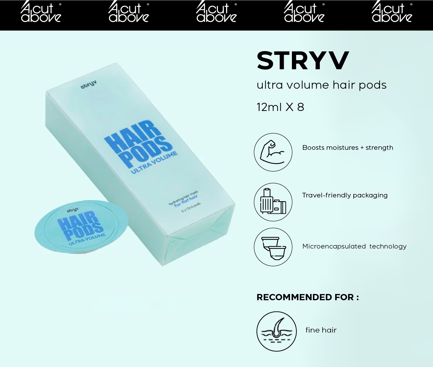 Stryv 5 min Hair Pod Mask 8 x 12ml (Intense Repair, Silky Smooth, Ultra ...
