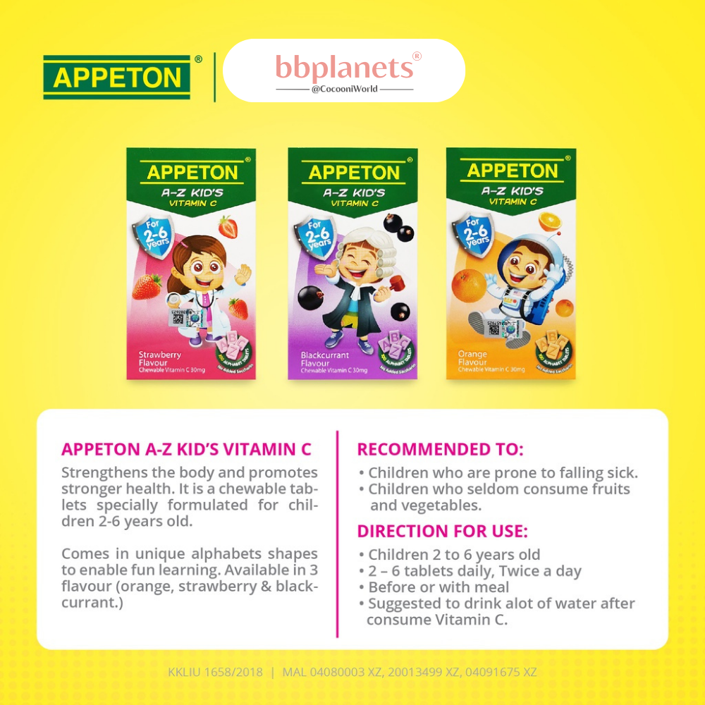 APPETON A-Z KID'S VITAMIN C 30MG TABS ORANGE / STRAWBERRY 100S ACTIV-C ...