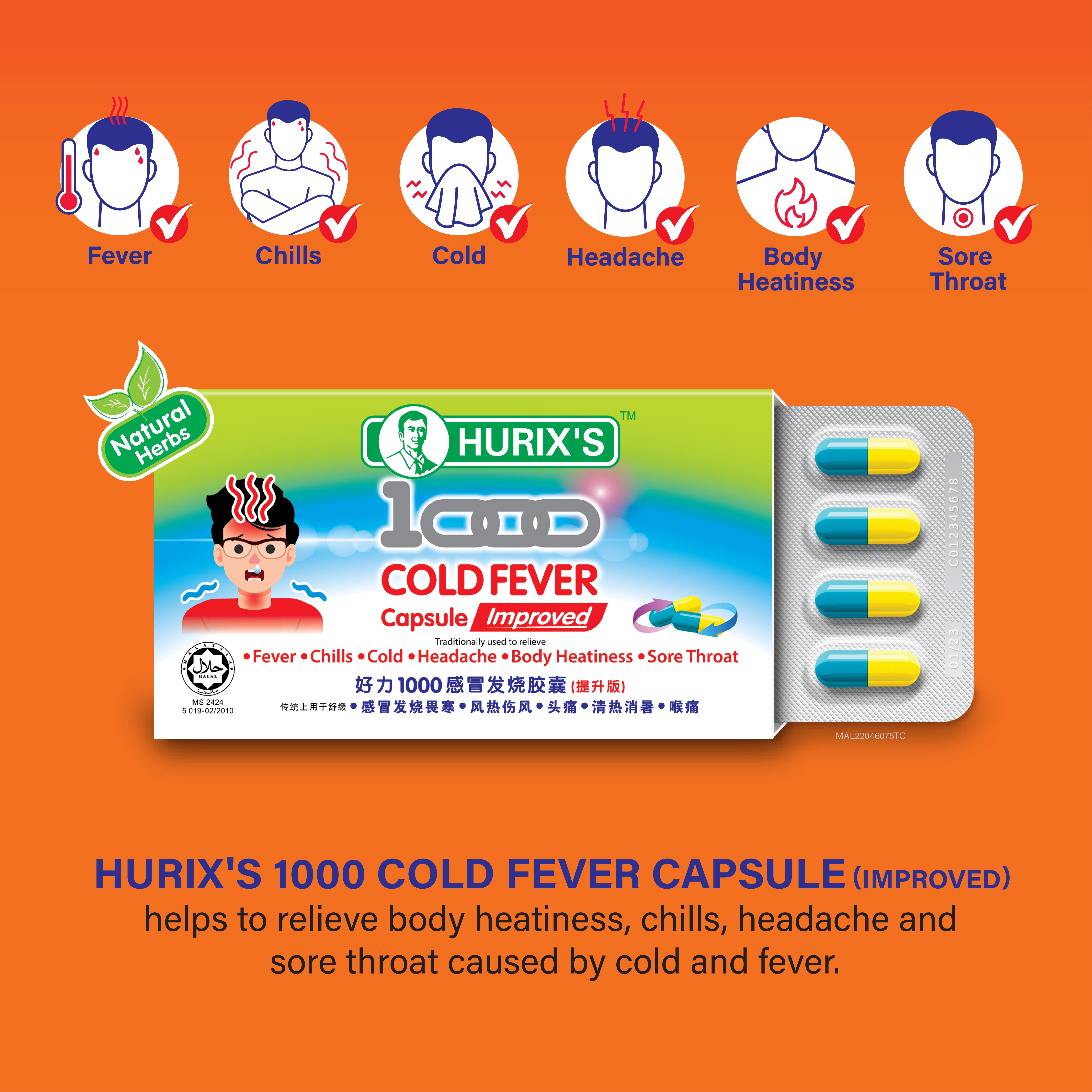 HURIX'S 1000 Cold Fever Capsule Improved (blister) | Shopee Malaysia