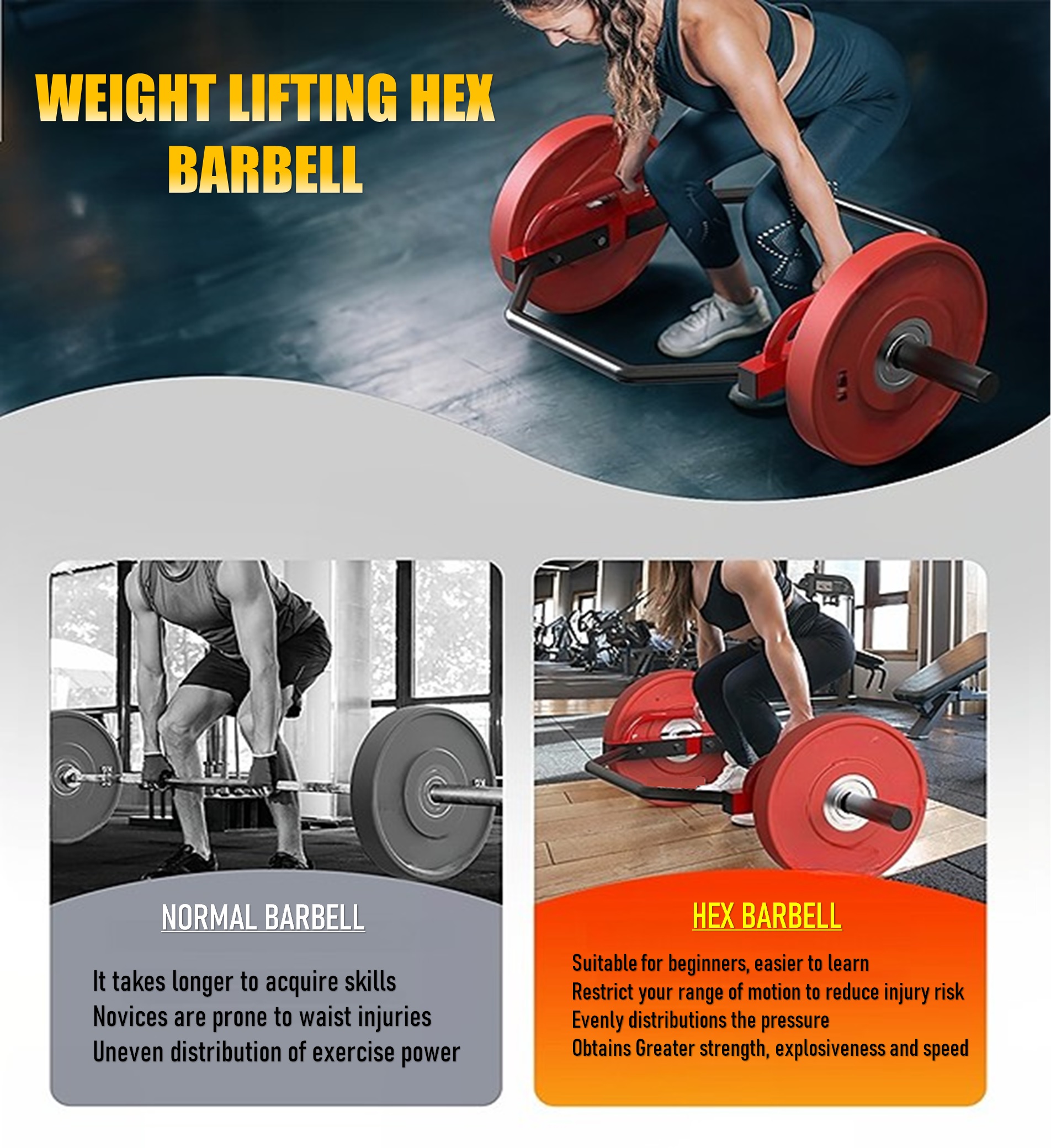 Hexagonal Barbell Bar 5CM Olympic Trap Bar Hex Bar Shrug Bar Hex ...