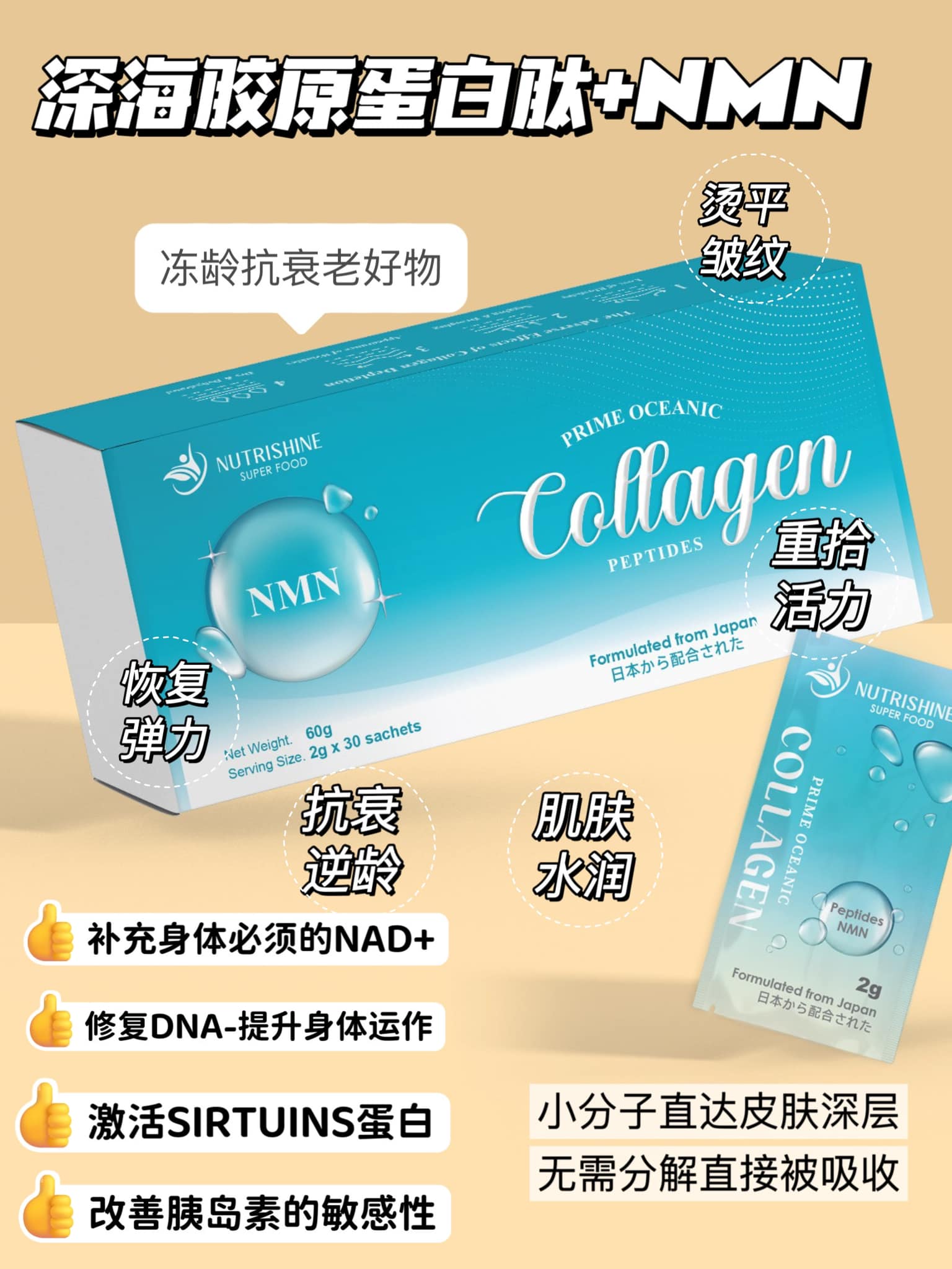 NMN Prime Oceanic Collagen Peptides Formulated from Japan (30 sachets ...