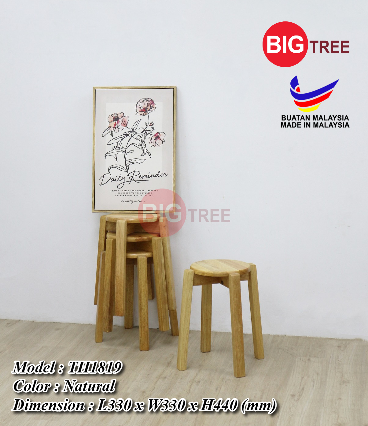 Big Tree 18" Solid Wood Stackable Round Stool / Kerusi Kayu Tinggi ...