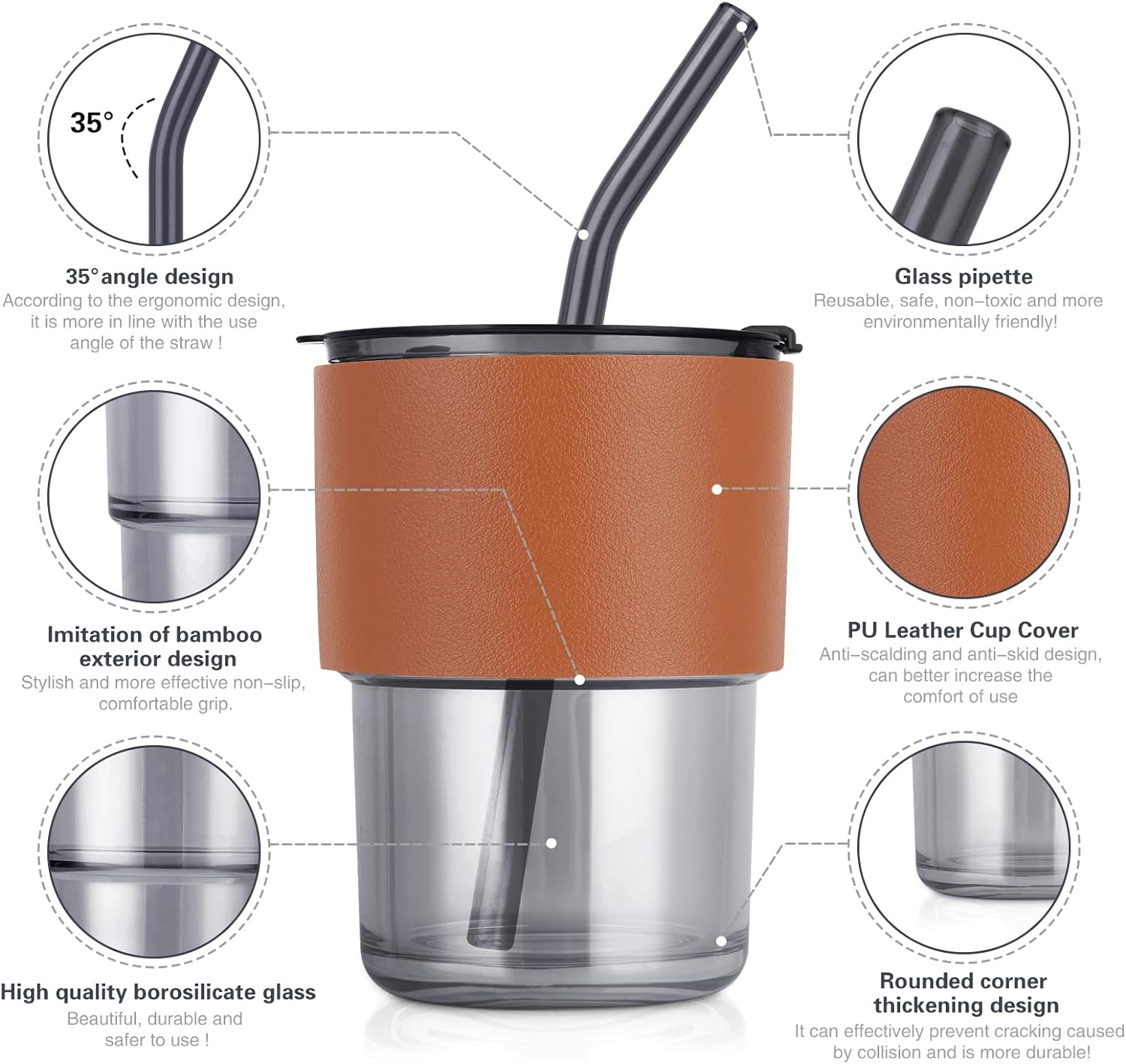 GORGOUS Glass Straw Cup With Lid Heat Cold Resistant Coffee Mug Gift ...