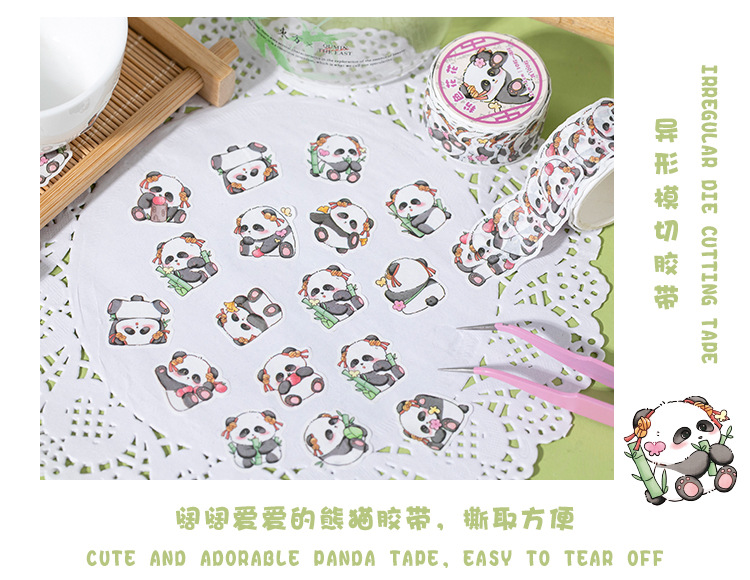 Cute Animal Cartoon Chinese Style Panda Flower & Leaf Die Cut Stickers ...