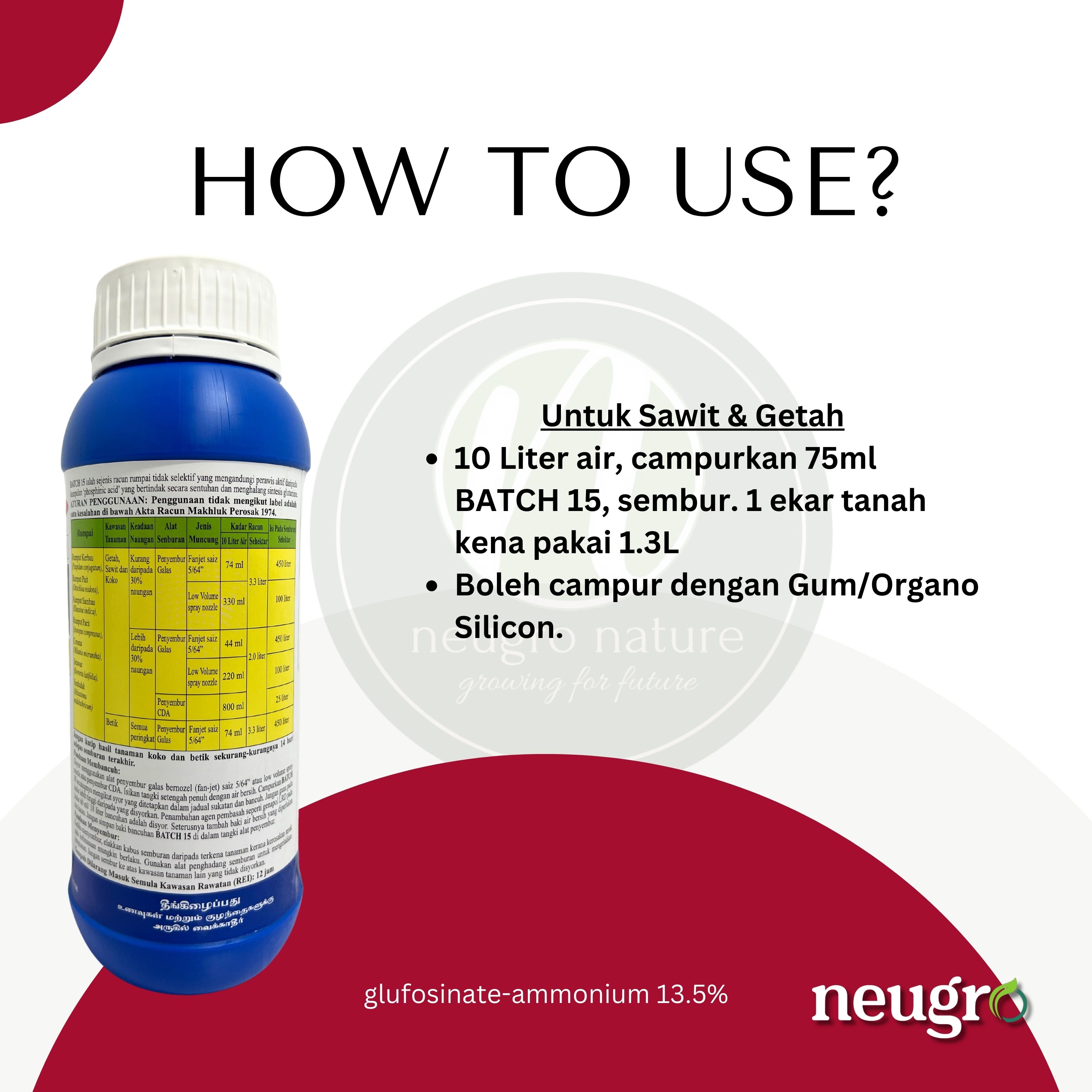 BATCH 15 (1L) Gufosinate Ammonium 13.5% Herbicide Racun Rumpai Rumput ...