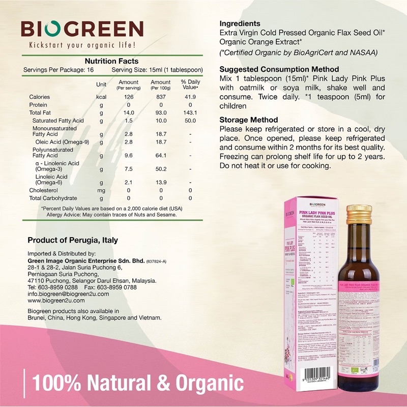 Biogreen Pink Lady Pink Plus Organic Flaxseed Oil with Orange Extract ...