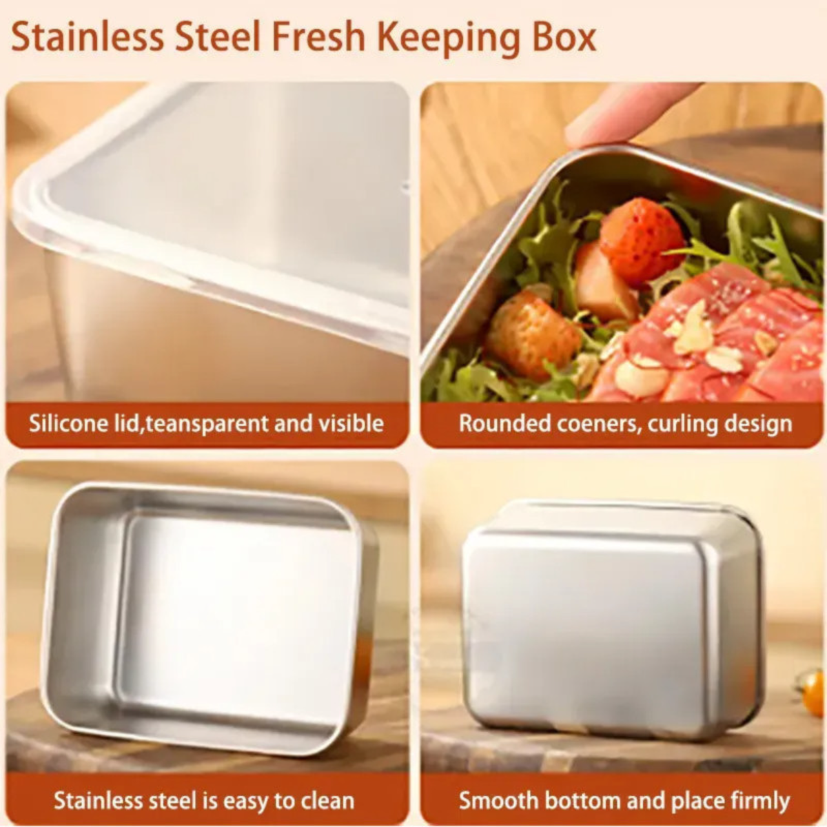 Stainless Steel Box Fresh-Keeping Storage Box With Lid Organizer Seal ...