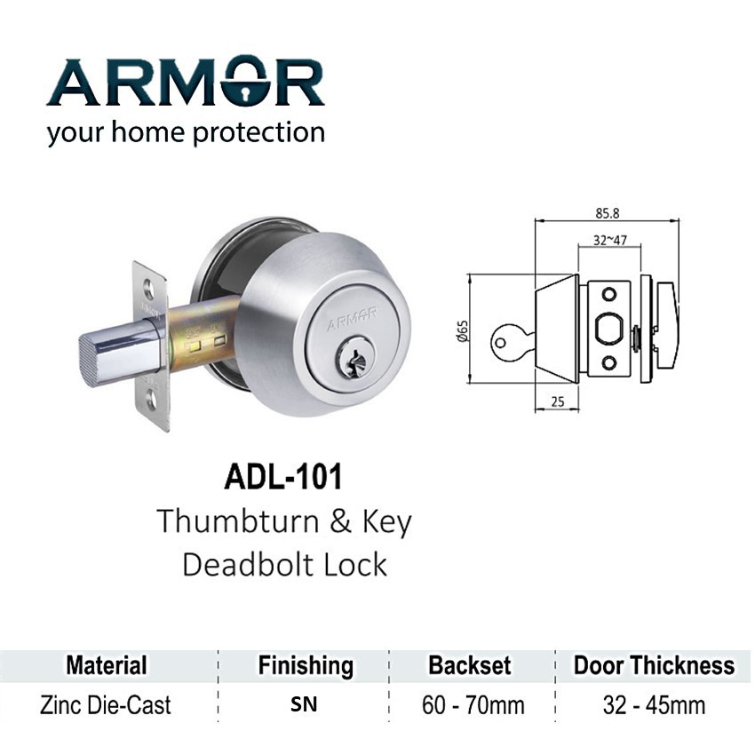 YLK ARMOR Stainless Steel SUS304 Deadbolt Lock 60-70MM / DOUBLE KEY ...