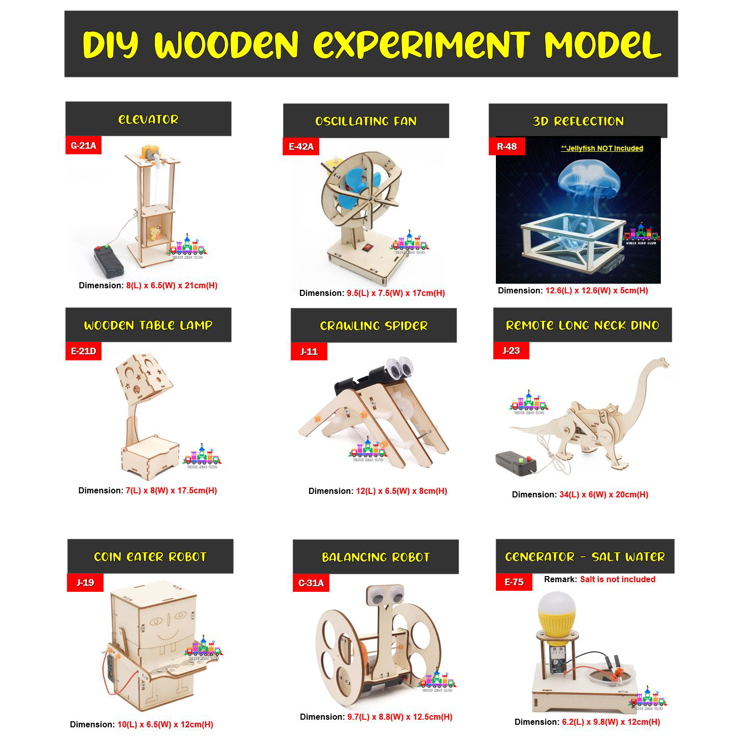 DIY Kit Projek Model Eksperimen kayu Sekolah rendah Kanak Kanak Vince ...