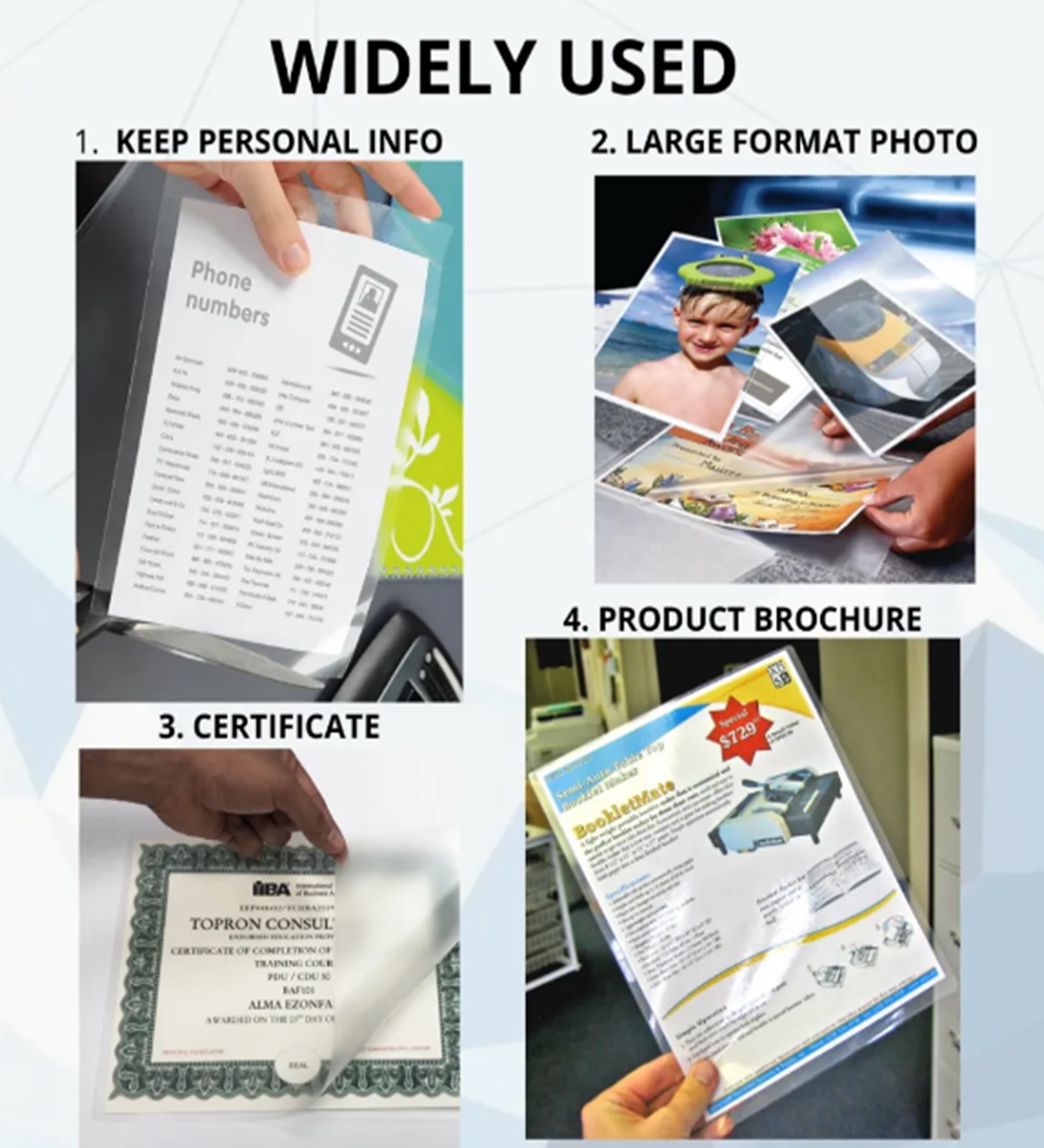 100 pcs sheets per pack Laminate Laminator 2R 3R 4R 5R 6R A4 Laminating Film Pouches Pouch 55mic ...