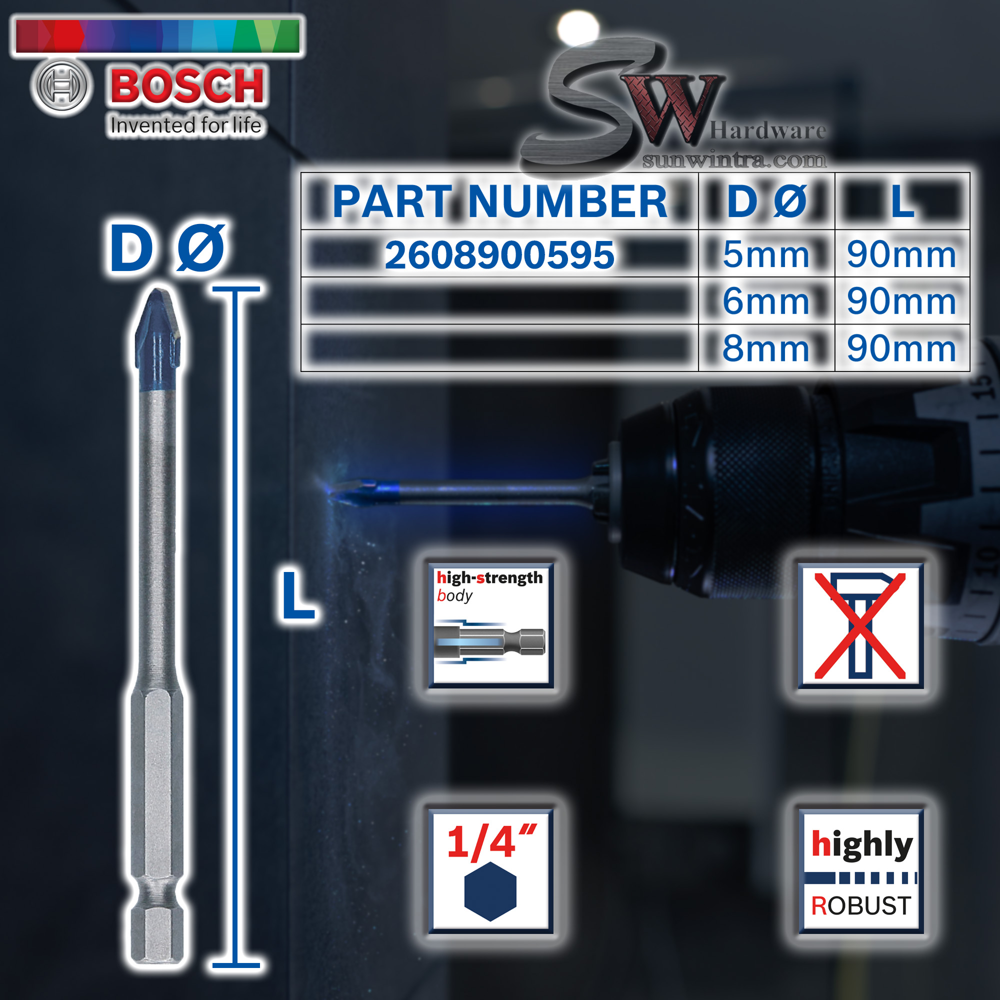 BOSCH 3pcs Expert HEX-9 Hard Ceramic Drill Bit Set 5MM 6MM 8MM ...