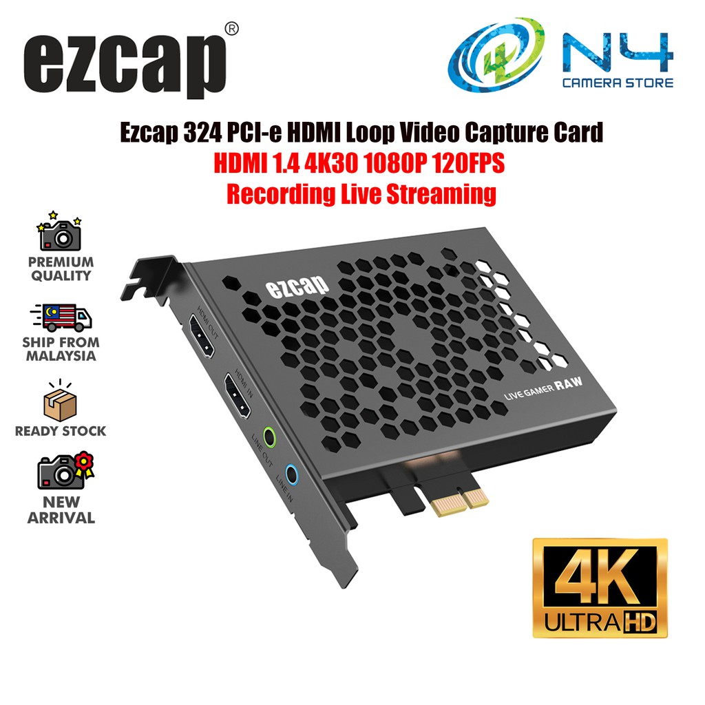 EZCAP 324 324B Live Gamer RAW PCI-e Gen2 HDMI 4K 60 FPS Video Capture Card for PS, XBOX and PC ...