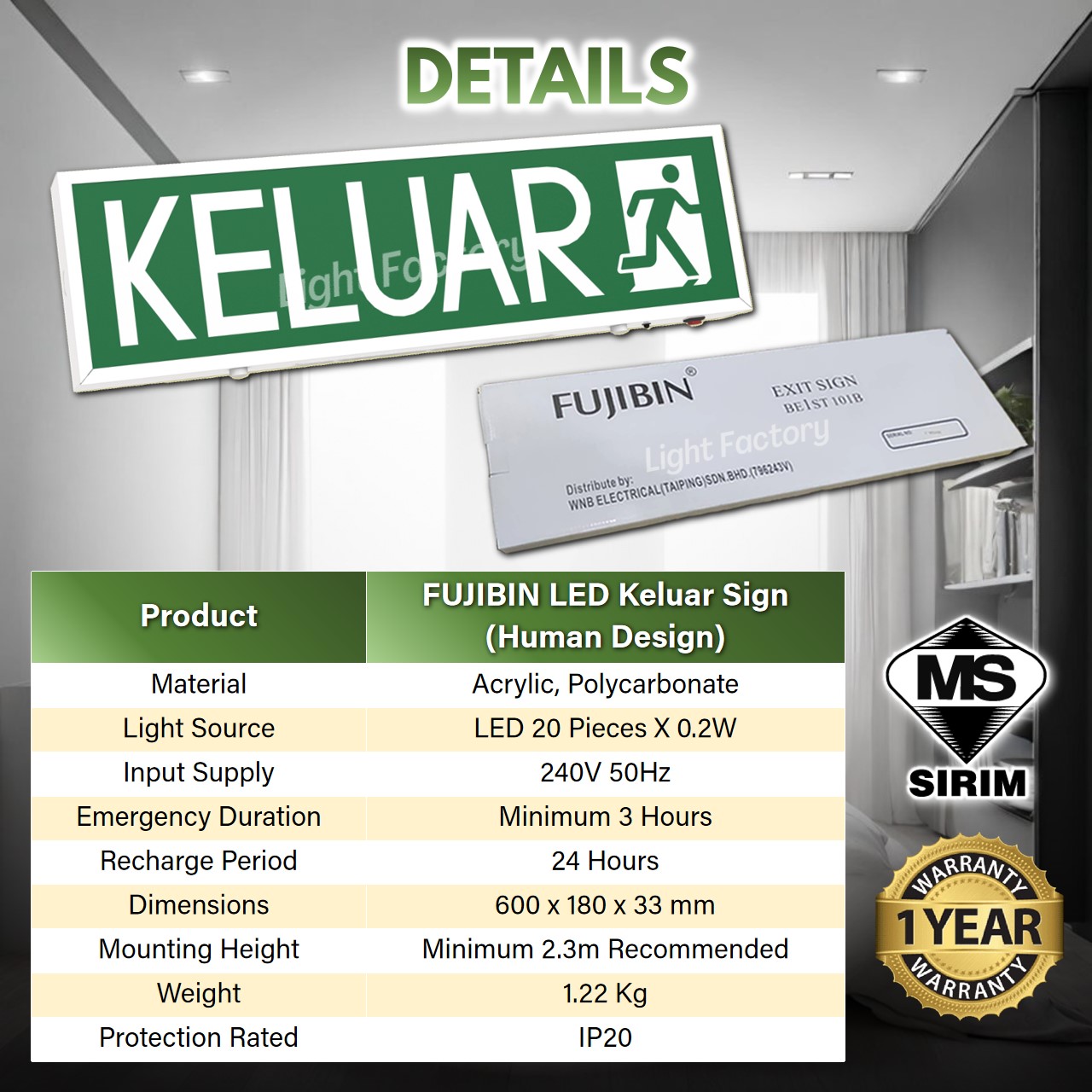 [SIRIM & Bomba Approved] KELIP KELIP LED KELUAR SIGN FUJIBIN BE1ST 101B ...