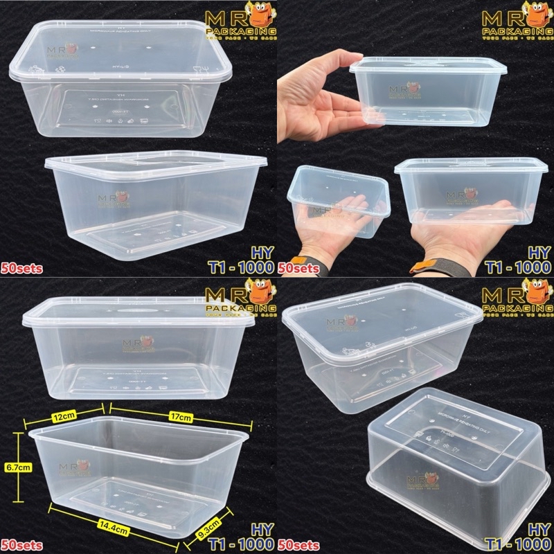 HY 500 650 750 1000 ml Rectangular PP Container & Lid ( 50sets± ) Lunch Box Disposable Box T1 ...