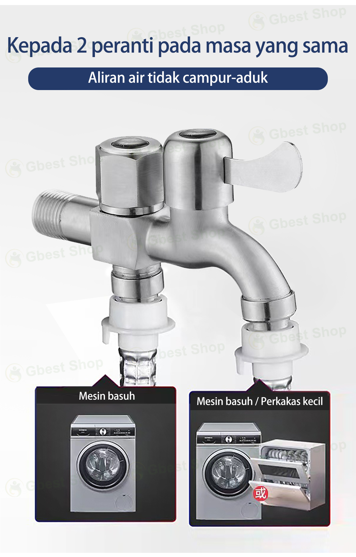 Stainless Steel Two way garden water tap double head Kitchen Bathroom ...