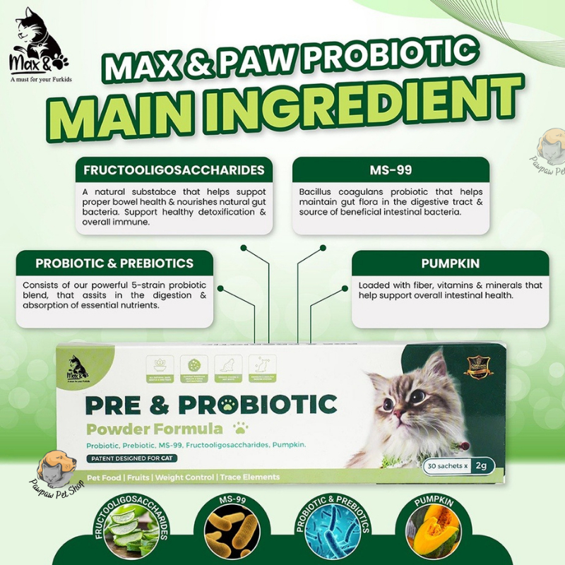 MAX & PAW PREBIOTIC & PROBIOTIC POWDER Multivitamin All Natural Pet ...