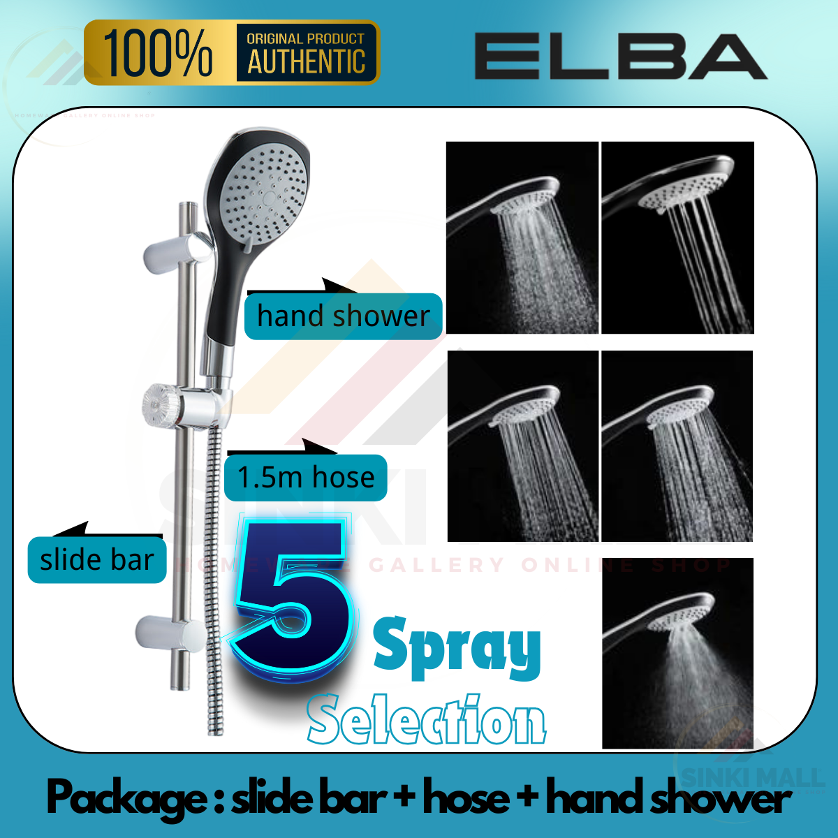 ELBA Black JOVEN White / Silver Chrome Hand Shower with 5 Functions ...