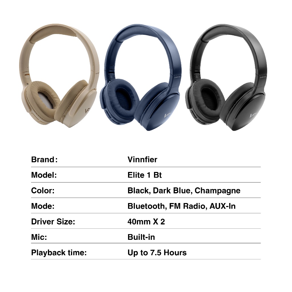 Vinnfier VF Elite 1 BT Wireless Bluetooth 5.4 Foldable Headphones With ...
