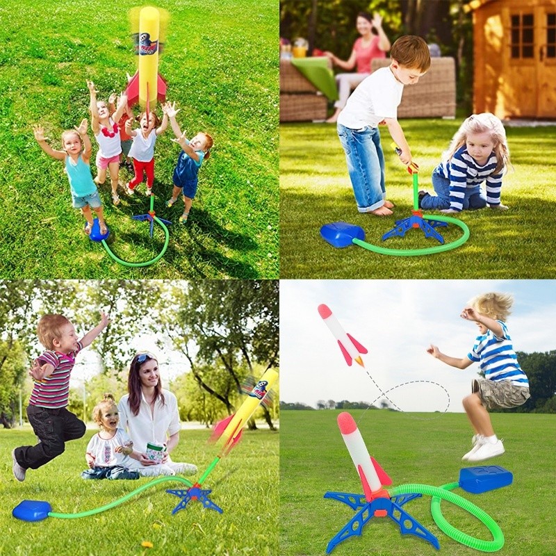 Flying Mini LED Rocket step jump Launcher Toys Pump Air Outdoor Play ...