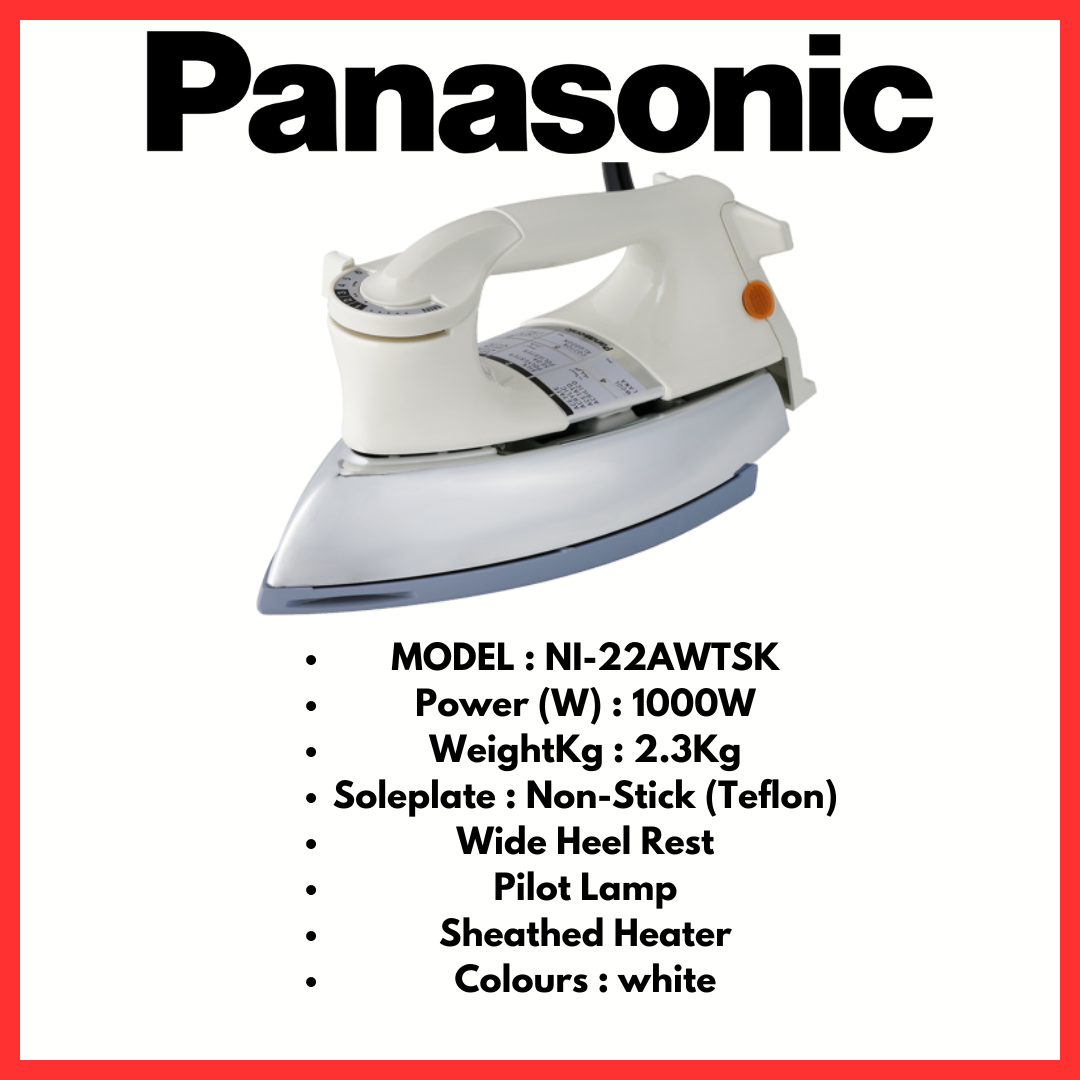 PANASONIC Heavy Weight Dry Iron NI-22AWTSK, 1000W 2.3KG, SETERIKA ...