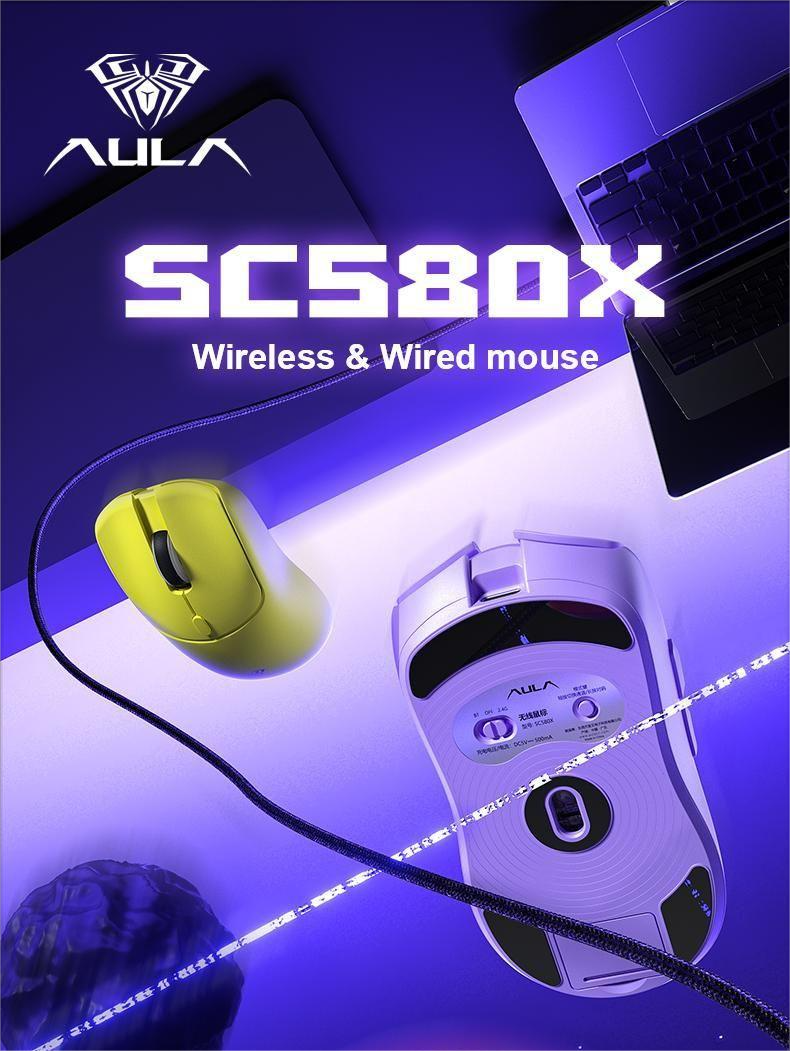 AULA SC580X Gaming Mouse 3 Mode 2.4G USB Bluetooth Wireless Mouse ...