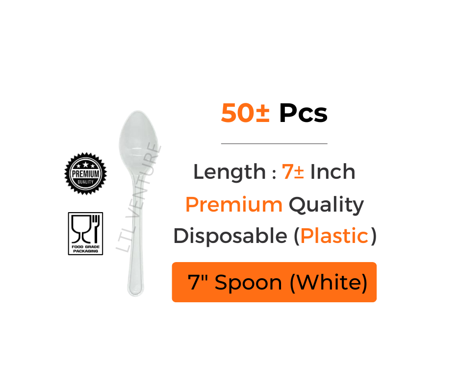 (50Pcs) 7" Inch White/Black/Clear Premium Disposable Long Big Spoon and ...