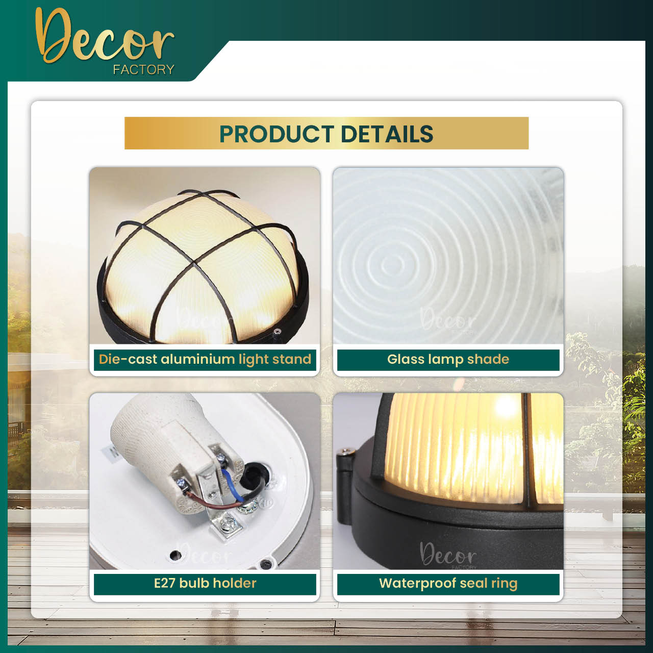 Outdoor Bulkhead Lamp Nordic Style Wall Light IP65 Weather Proof ...