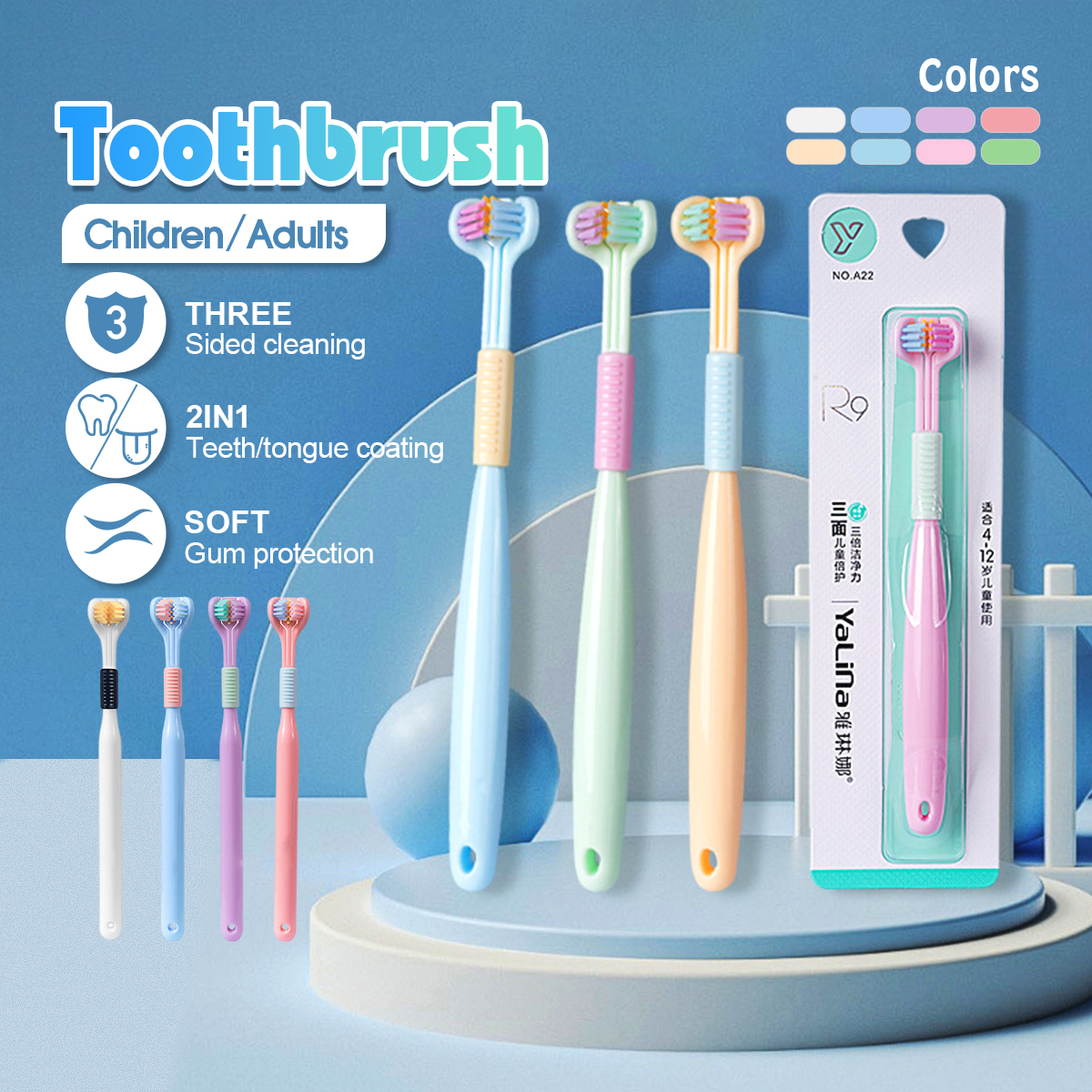 💕Kids /Adult 3 Sided Soft Hair Tooth Toothbrush Ultra Fine Soft ...
