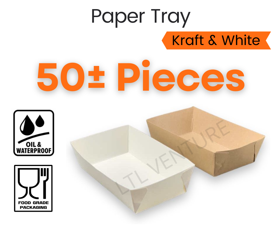 (50Pcs) Paper Tray Kraft/Brown/White Disposable Food Grade/Oil ...