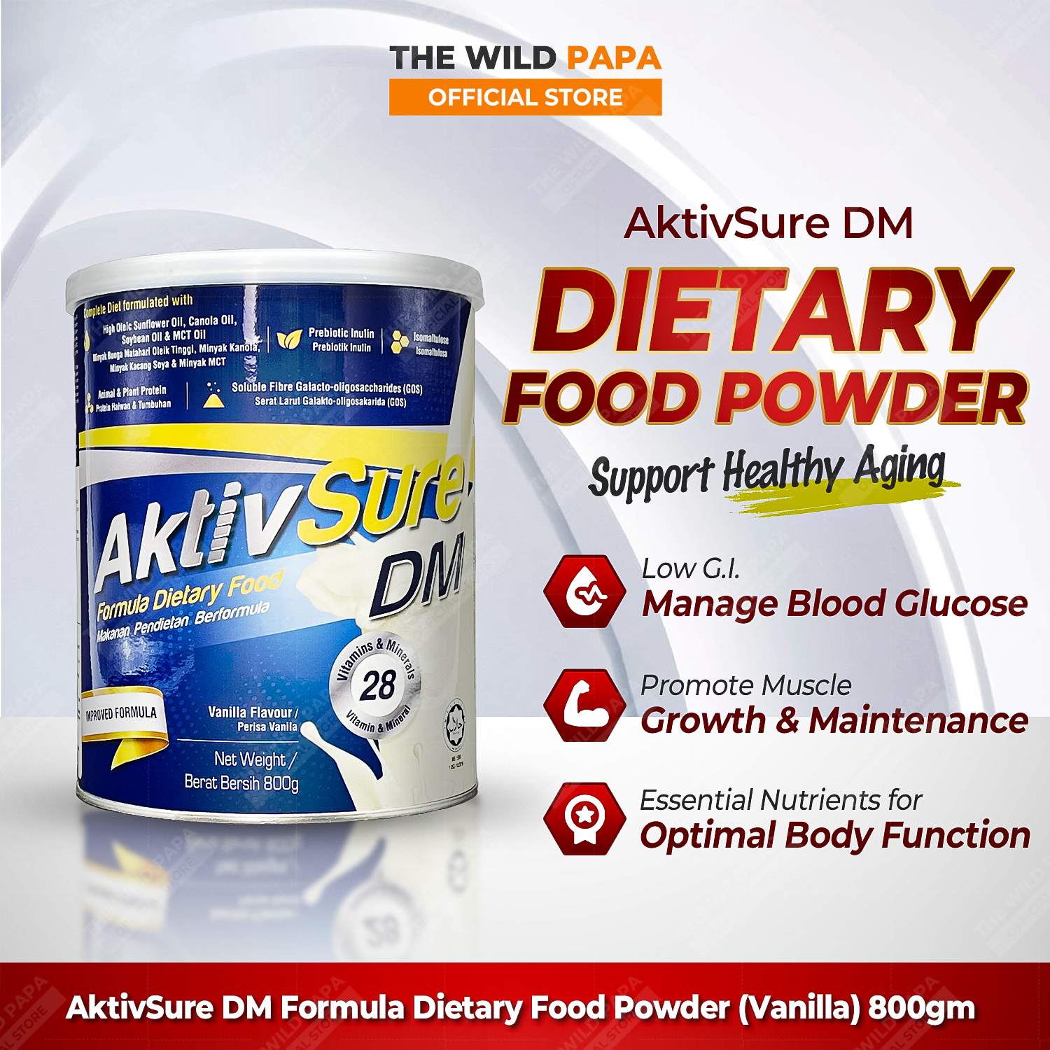 AktivSure DM Formula Dietary Food Powder (Vanilla)800g Low Glycemic ...