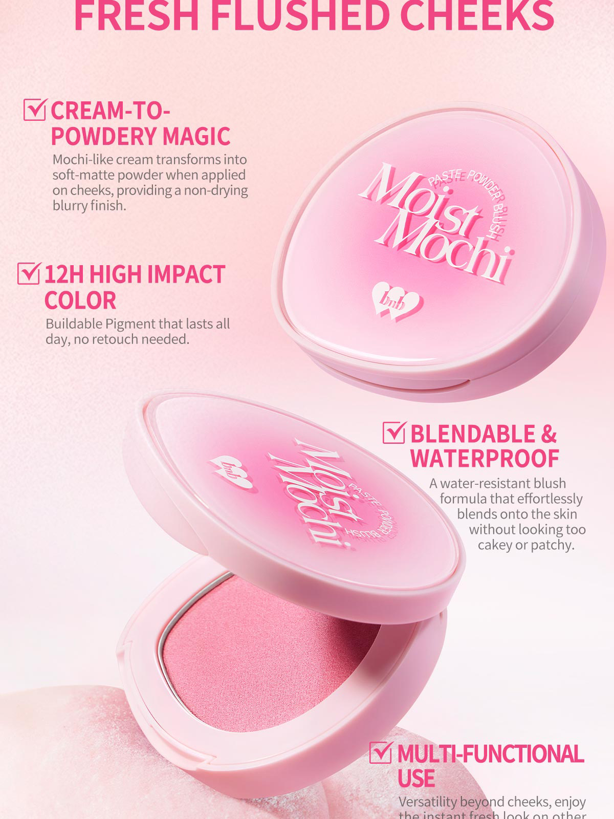 [BUY 1 FREE 1] BNB barenbliss Moist Mochi Paste Blush Duo Set [Cream to ...