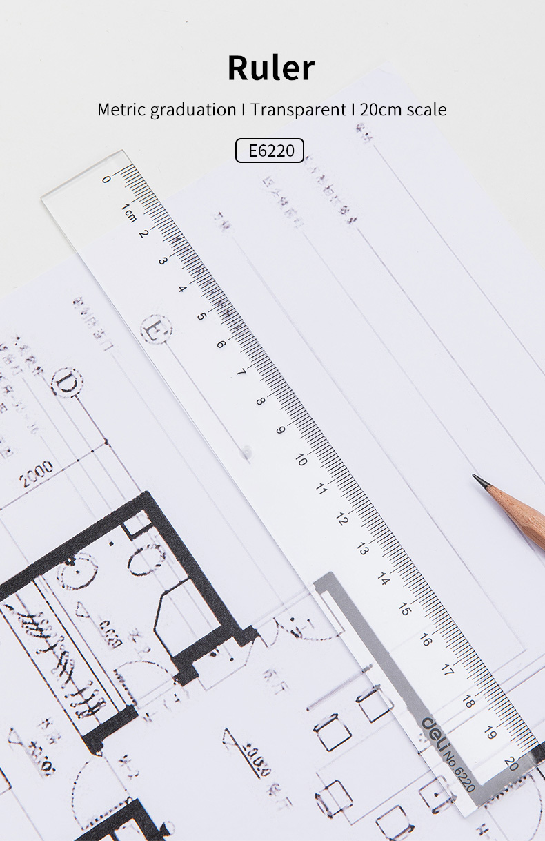 Deli Ruler Transparent Metric Graduation PS Material (20cm/30cm) E6220 ...