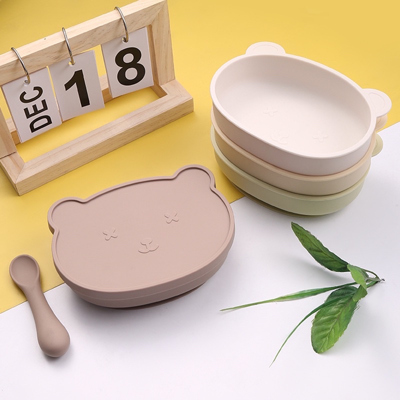POPPINLOVE Baby Silicone Suction Bowl Spoon Set Cover Feeding Plate Led ...