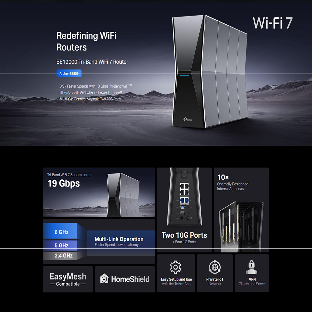 TP-Link Archer BE805 BE19000 Tri-Band WiFi 7 Router | Shopee Malaysia