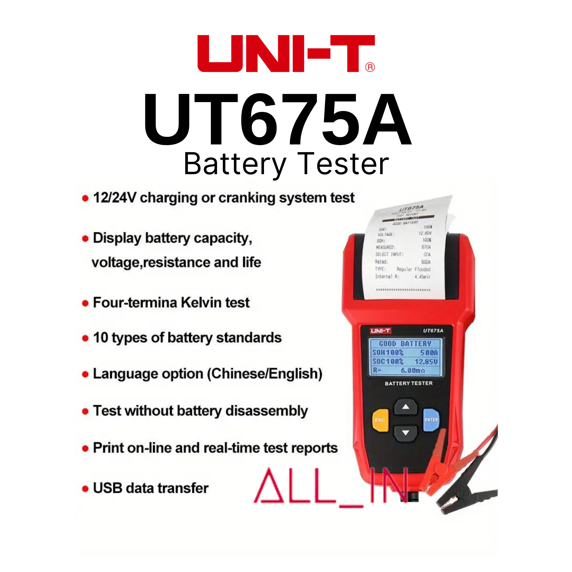 UNI-T UT675A / UT673A Battery Tester 24V 12V Volt Automotive Load ...